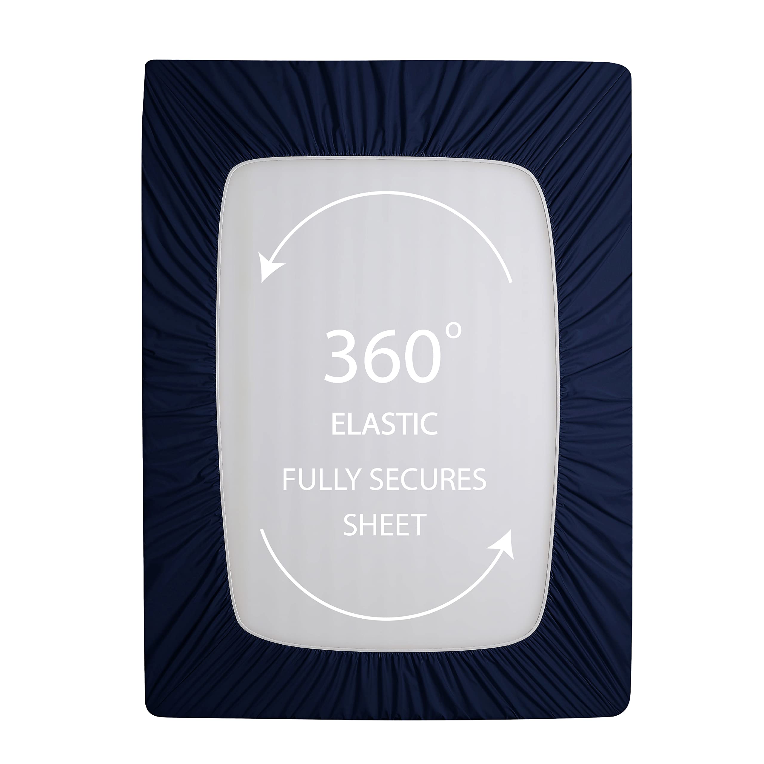 Cathay Home Twin Fitted Sheet - Double Brushed Ultra Soft – Wrinkle & Fade Resistant - 14" Standard Pocket Fitted Sheet Only - Good Fit for 12"-16" Deep Mattress (Twin, Navy)
