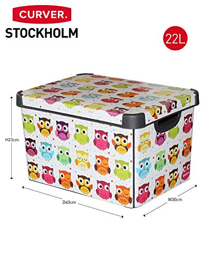 Curver Stockholm Owls Deco Storage Box Multi Colour, 22 Litre