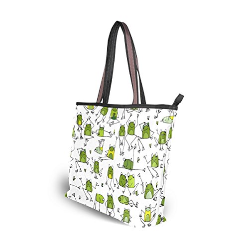 Large Shoulder Bag Funny Frogs Bag Tote Top Handbag With Zipper Pocket Handle Bag