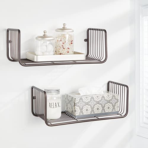mDesign Wide Metal Wire Farmhouse Wall Decor Storage Organizer Shelf for Entryway, Hallway, Mudroom, Bedroom, Bathroom, Laundry Room - Wall Mount - Bronze