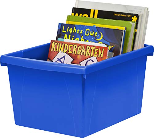 Storex 4 Gallon Storage Bin with Lid – Plastic Classroom Organizer for Books and Supplies, Blue, 6-Pack (61412U06C)