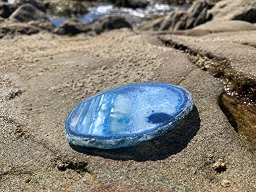 Agate Coasters set of 4 - Blue Colored Agate Coasters - Natural Rim - Bumpers