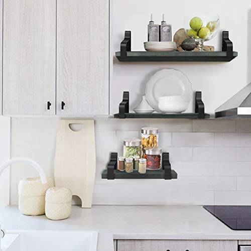 Flexzion Rustic Floating Book Shelves for Wall - Wall Mounted Set of 3 Floating Shelves for Bedroom, Bathroom, Kitchen, Living Room, and Plants - Floating Shelf, Dark Gray