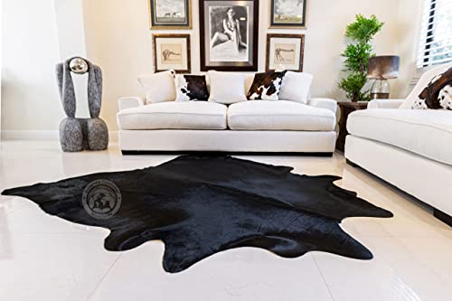 Genuine Black Cowhide Rug XL Size 6 x 7-8 ft. 180 x 240 cm