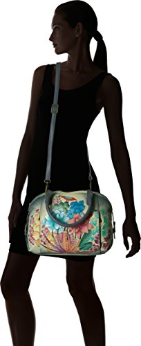 Anna by Anuschka, Handpainted Leather Zip Top Medium Satchel-succulent Dreams