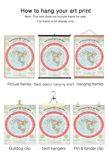 ASENART Flat Retro Earth Map - Gleason's New Standard Map of The World Poster Waterproof Canvas Print No Frame-12 x18