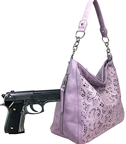 ZzFab Laser Cut Bling Hobo fashion CCW Bag Faux Leather Concealed Carry Purse Lavender