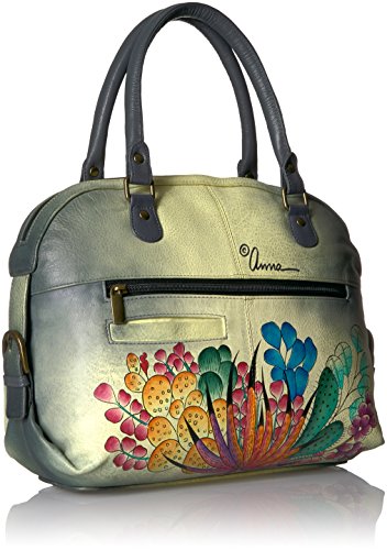 Anna by Anuschka, Handpainted Leather Zip Top Medium Satchel-succulent Dreams