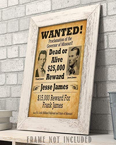Jesse James Wanted Art Print- 11x14 Unframed Print - Makes a Great Man Cave Decor and Gift Under $15 for Westerns Fans