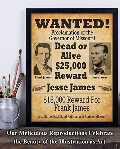 Jesse James Wanted Art Print- 11x14 Unframed Print - Makes a Great Man Cave Decor and Gift Under $15 for Westerns Fans