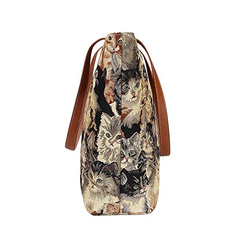 Signare Tapestry Shoulder Bag Tote Bag for Women with Cat Design (SHOU-CAT)