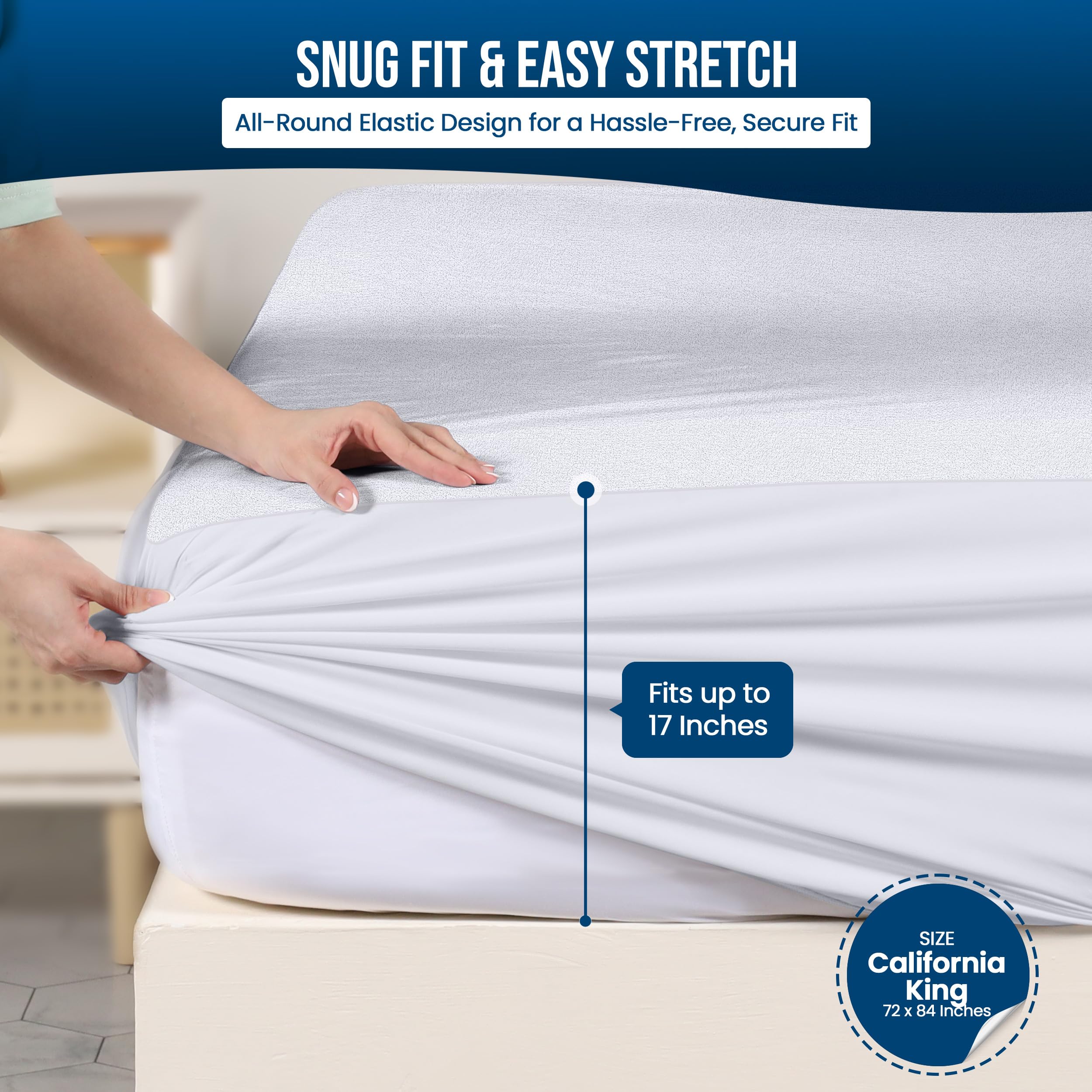 Utopia Bedding Waterproof Mattress Protector California King Size, Premium Terry Mattress Cover 200 GSM, Breathable, Fitted Style with Stretchable Pockets (White)