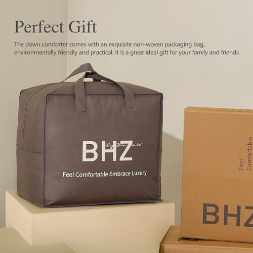 BHZ California King Down Comforter, Duvet Insert Feather Down Comforter All Seasons, Medium Warm Luxury Soft 100% Cotton Cover with Corner Tabs (104x96 Inches, White)