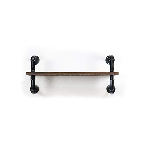 KINMADE Industrial Pipe Shelf Wall Shelf Rustic Wood with Black Iron Pipe 1 Tier