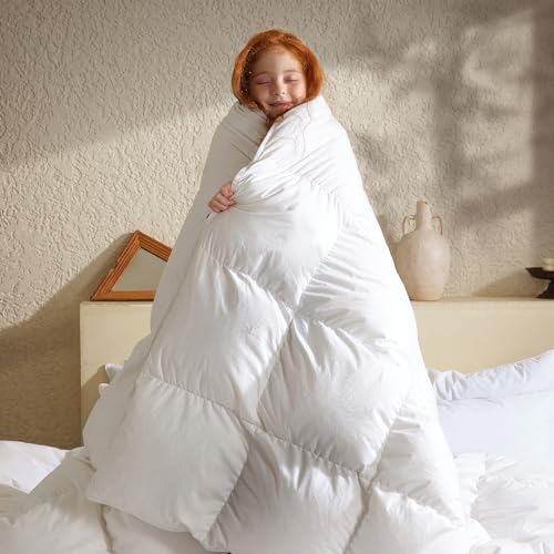 BHZ California King Down Comforter, Duvet Insert Feather Down Comforter All Seasons, Medium Warm Luxury Soft 100% Cotton Cover with Corner Tabs (104x96 Inches, White)