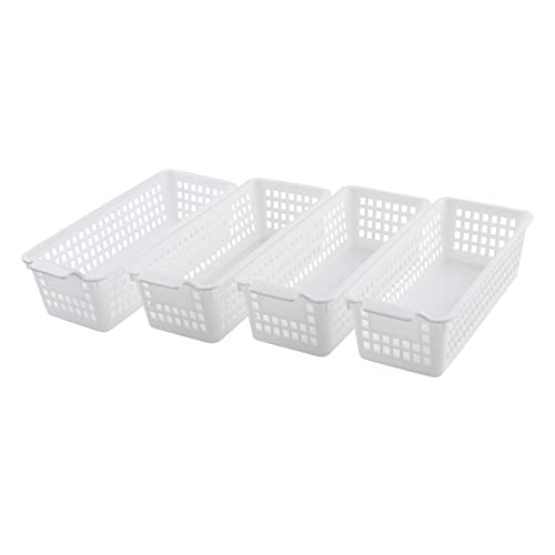 Saedy 4-Pack Slim Storage Basket, Plastic Organized Baskets, White