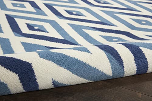 Nourison Grafix Mid-century White/Blue 5'3" x 7'3" Area -Rug, Easy -Cleaning, Non Shedding, Bed Room, Living Room, Dining Room, Kitchen (5x7)