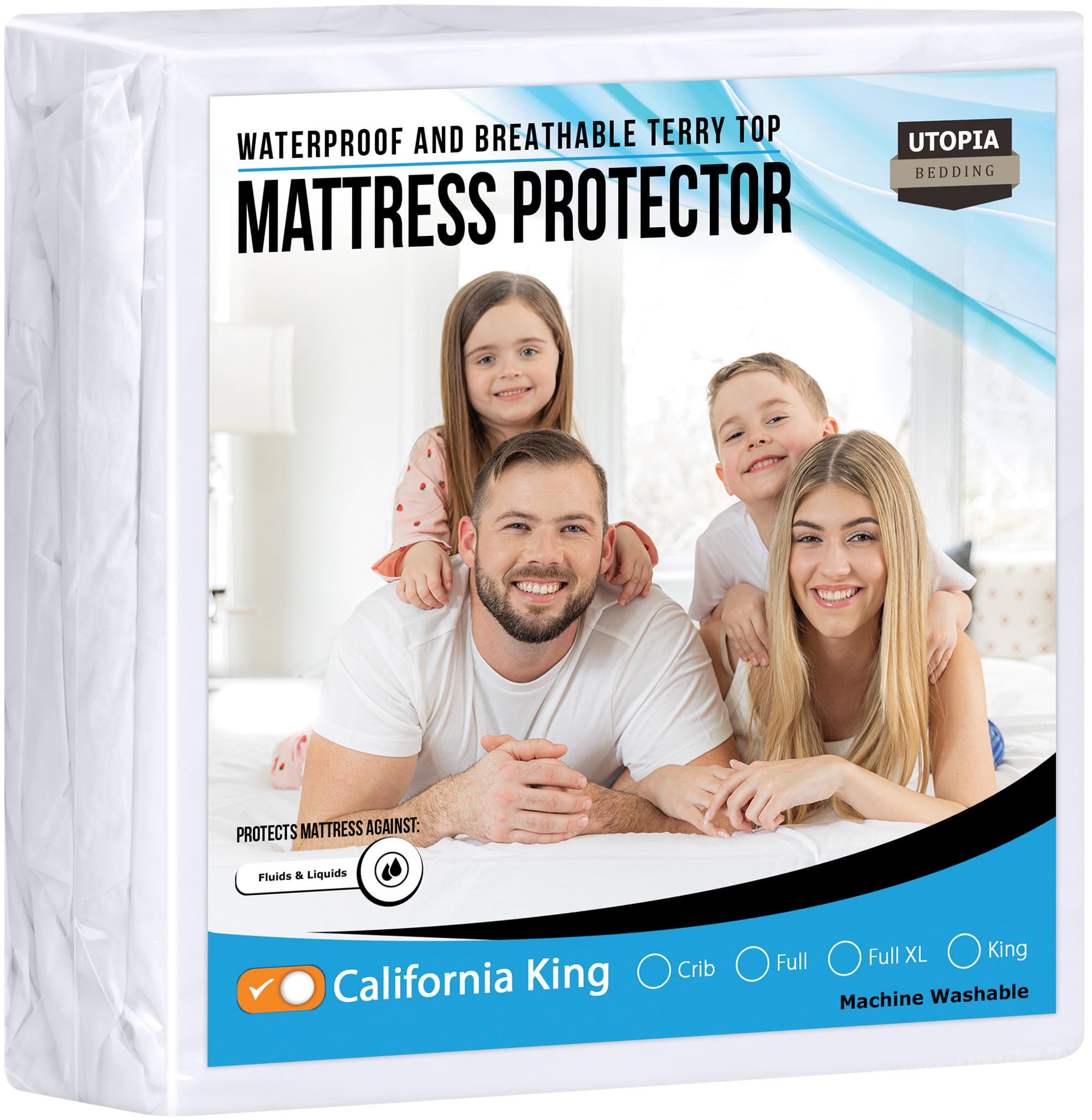 Utopia Bedding Waterproof Mattress Protector California King Size, Premium Terry Mattress Cover 200 GSM, Breathable, Fitted Style with Stretchable Pockets (White)