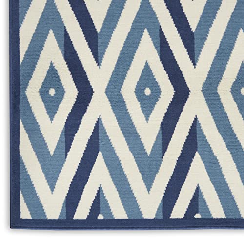 Nourison Grafix Mid-century White/Blue 5'3" x 7'3" Area -Rug, Easy -Cleaning, Non Shedding, Bed Room, Living Room, Dining Room, Kitchen (5x7)
