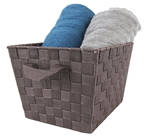 Home Basics Non-Woven Strap Handle Bin (Brown, Medium)