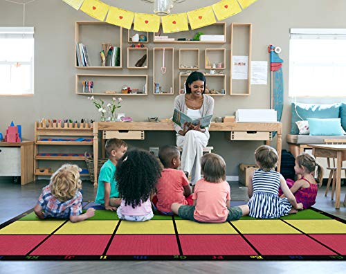 Flagship Carpets Learning Grid Colorful Numbers and Letters Kids Seating Area Rug for Classroom, Play Area Mat, Home Learning or Kids Room Carpet, 7'6" x 12', Seats 24