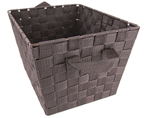 Home Basics Non-Woven Strap Handle Bin (Brown, Medium)