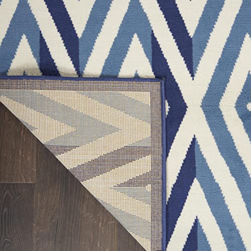 Nourison Grafix Mid-century White/Blue 5'3" x 7'3" Area -Rug, Easy -Cleaning, Non Shedding, Bed Room, Living Room, Dining Room, Kitchen (5x7)