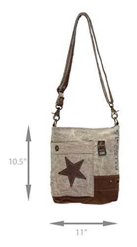 Myra Bags Leather Star Upcycled Canvas Medium Corssbody Bag M-0898