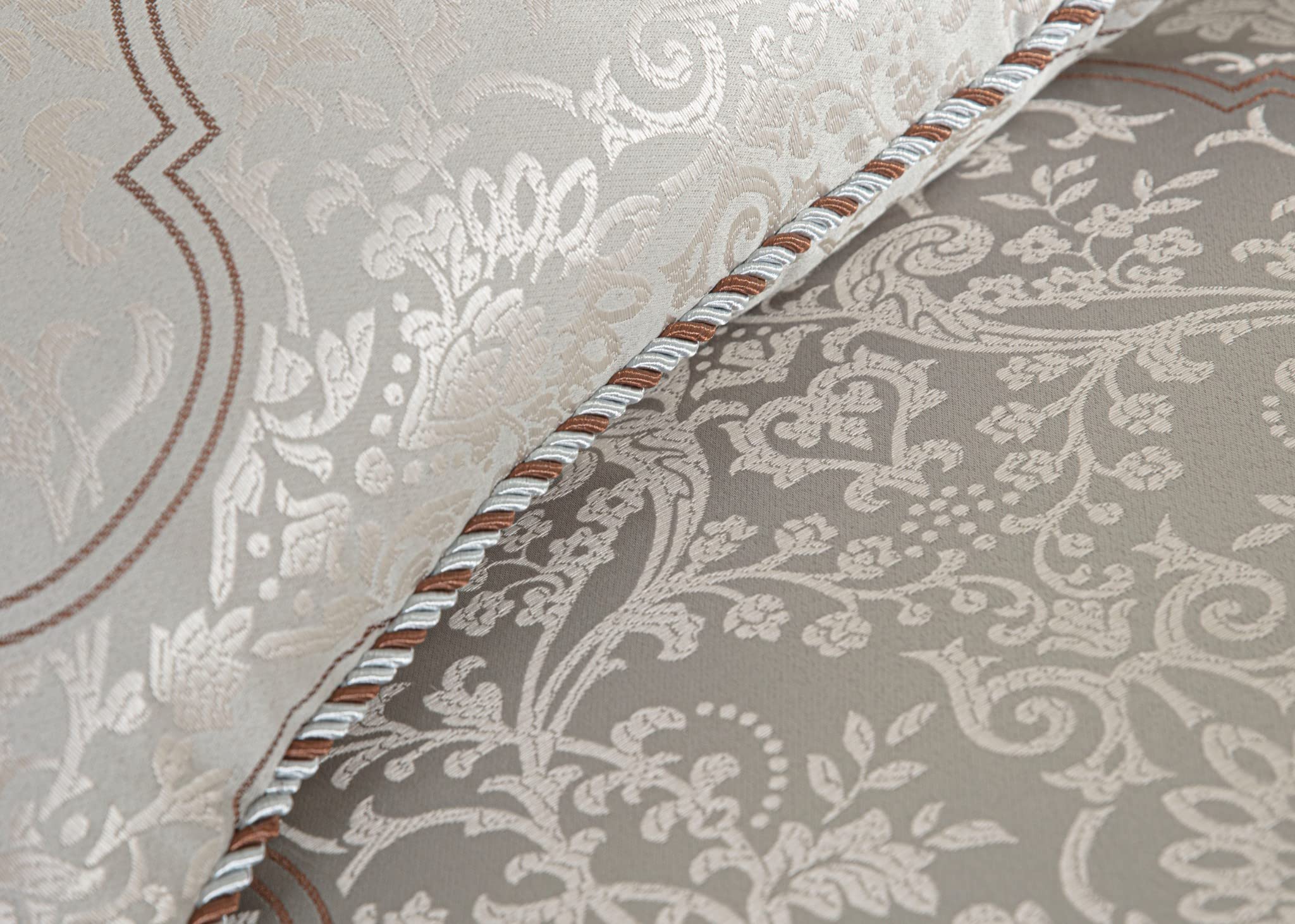 Chezmoi Collection Noelle 7-Piece Cal King Bedding Set Silver Gray Brown Floral Medallion Jacquard Comforter Set, California King Size