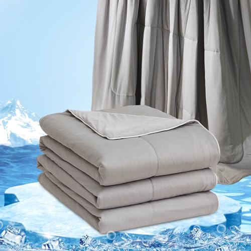 ENJOHOS Cooling Comforter Queen Size, Q-Max 0.45 Double Side Cold Blanket for Hot Sleepers Night Sweats, Cool Ice Silk Summer Comforter, Soft Breathable Lightweight Smooth Cool Comforter Bedding Grey