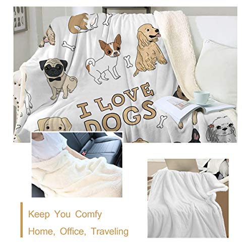 Sleepwish Puppy Dog Design Sherpa Blanket Cute Cartoon Pet Fleece Throw Blanket Super Soft Fuzzy Reversible Plush Blankets for Bed Sofa Twin (60" X 80")