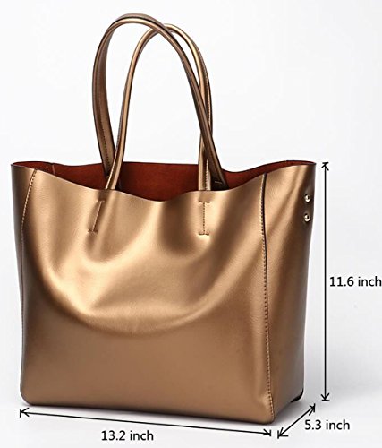 Covelin Women's Handbag Genuine Soft Leather Tote Shoulder Bag Hot Bronze