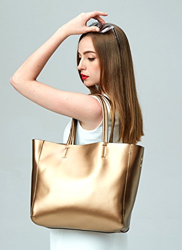 Covelin Women's Handbag Genuine Soft Leather Tote Shoulder Bag Hot Bronze