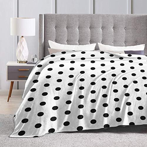 Fleece Plush Throw Blanket Comforter Classic Black White Polka Dot Faux Fur Soft Cozy Warm Fluffy Microfiber Fuzzy Blanket for Bed Couch Sofa Chair Fall Nap Travel Camp Picnic