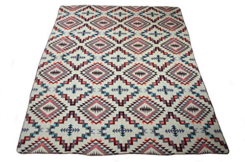 Casa De Alpaca, Handmade Ecuadorean Alpaca Wool Blankets/Throws, Native Patterns (Geometric Red Blue)
