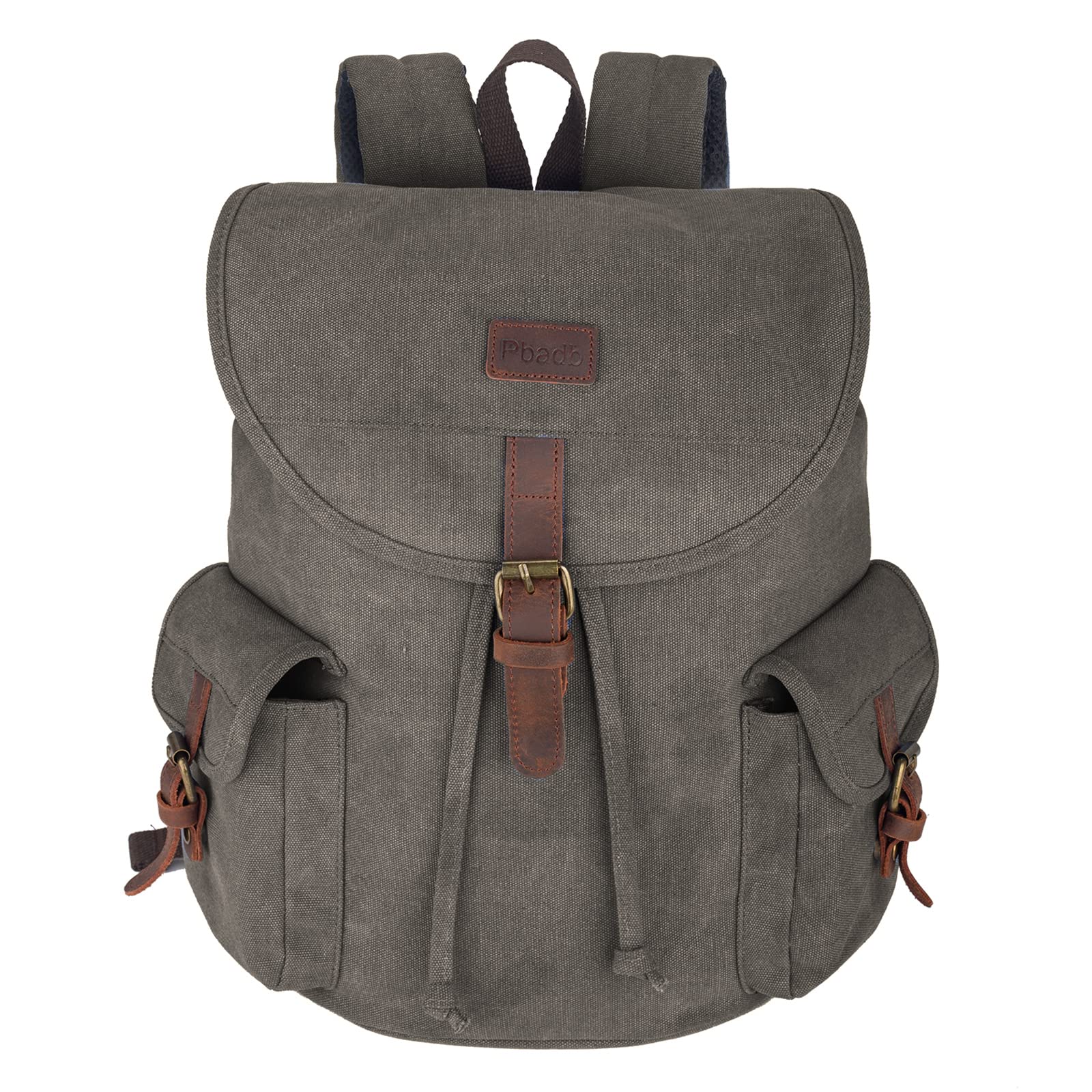 Canvas Backpack for Women Cover Vintage Travel Casual Rucksack School Book Bag Genuine Leather Trimming (Dark gray)