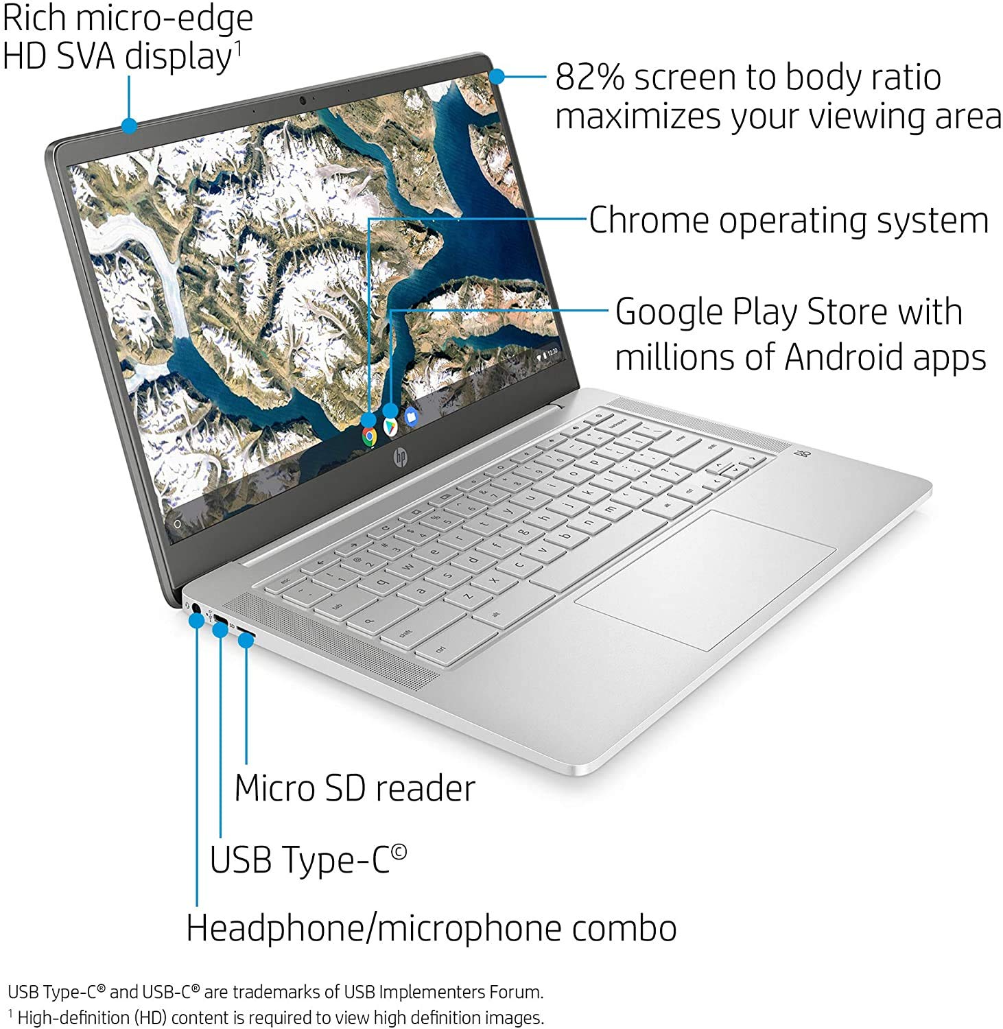 HP Chromebook 14-inch HD Laptop, Intel Celeron N4000, 4 GB RAM, 32 GB eMMC, Chrome (14a-na0020nr, Ceramic White)
