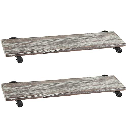 MyGift 24-Inch Wall Monunted Industrial Pipe & Rustic Torched Wood Floating Shelves, Set of 2