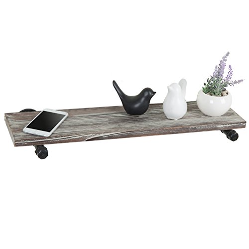 MyGift 24-Inch Wall Monunted Industrial Pipe & Rustic Torched Wood Floating Shelves, Set of 2