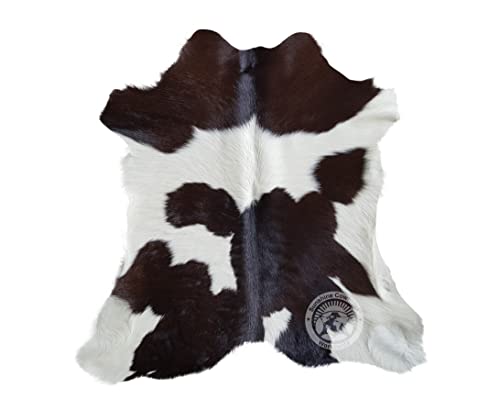 Genuine Calfskin Chocolate Dark Brown and White Calf Hide Cow Skin Cowhide Rug Leather Area Rug 3 x 3 ft.