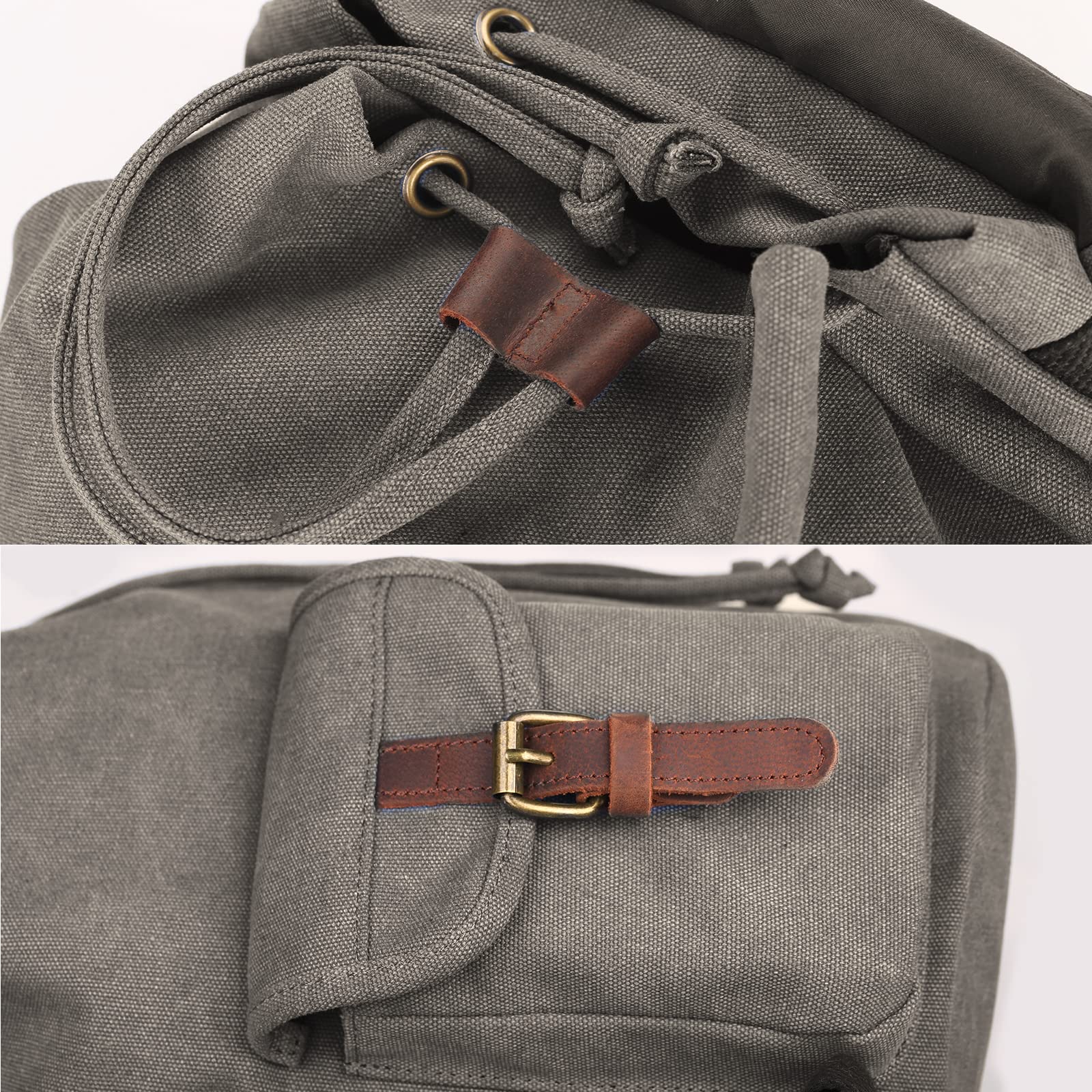 Canvas Backpack for Women Cover Vintage Travel Casual Rucksack School Book Bag Genuine Leather Trimming (Dark gray)