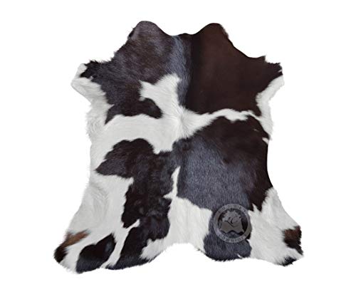 Genuine Calfskin Chocolate Dark Brown and White Calf Hide Cow Skin Cowhide Rug Leather Area Rug 3 x 3 ft.