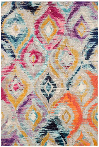 SAFAVIEH Monaco Collection 5'1" x 7'7" Multi MNC242F Ogee Trellis Watercolor Distressed Non-Shedding Living Room Bedroom Area Rug