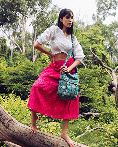 Tribe Azure Aztec Black White Woven Handmade Crossbody Hobo Women Shoulder Bag Sling Casual Large