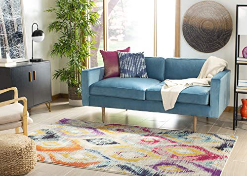 SAFAVIEH Monaco Collection 5'1" x 7'7" Multi MNC242F Ogee Trellis Watercolor Distressed Non-Shedding Living Room Bedroom Area Rug