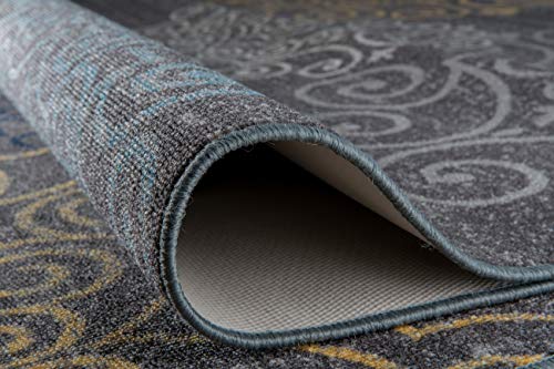 Modern Floral Swirl Design Non-Slip (Non-Skid) Area Rug 5 X 7 (5' 3" X 7' 3") Gray