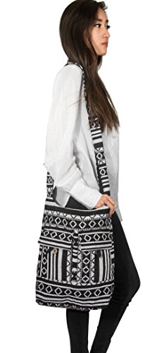 Tribe Azure Aztec Black White Woven Handmade Crossbody Hobo Women Shoulder Bag Sling Casual Large