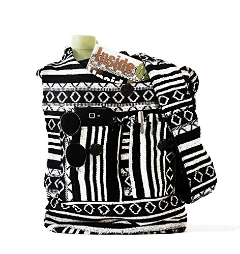 Tribe Azure Aztec Black White Woven Handmade Crossbody Hobo Women Shoulder Bag Sling Casual Large