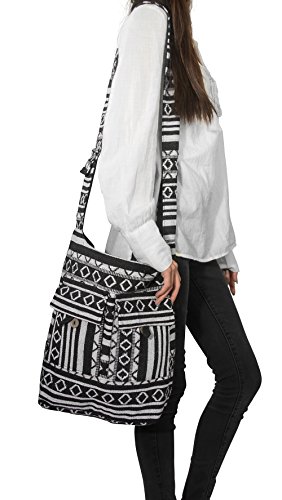 Tribe Azure Aztec Black White Woven Handmade Crossbody Hobo Women Shoulder Bag Sling Casual Large