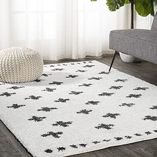 JONATHAN Y MOH403A-3 Cristo Berber Geometric Shag Indoor Area-Rug Bohemian Contemporary Easy-Cleaning Bedroom Kitchen Living Room Non Shedding, 3 X 5, White/Black